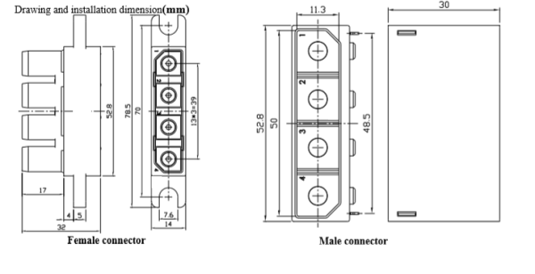 Power Drawer Connector High Current Heavy Load 4 Pin 85A Right Angle Male Female - Elecpeek